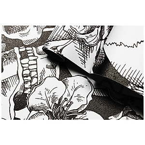 HAOKHOME Halloween Peel and Stick Wallpaper Sugar Skull Floral for Bedroom Black/White Removable Accent Wall Decorations 17.7in x 32.8ft