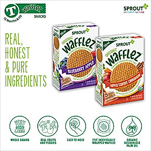 Sprout Organic Baby Food, Stage 4 Toddler Snacks, Blueberry Apple Wafflez, Single Serve Waffles (5 Count)