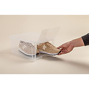 IRIS USA 2 Pack Shoe Storage Box, Clear Plastic Stackable Shoe Organizers for Closet, Space Saving Drop Front Sneaker Containers, Wide