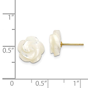 Beautiful 14k 10mm White Mother of Pearl Flower Design Post Stud Earrings