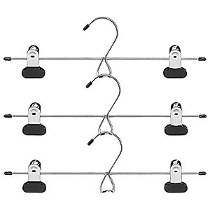 Whitmor 6021-181 Ebony Chrome Add-On Skirt/Slack Hanger, Set of 3 (2 Pack, Silver)