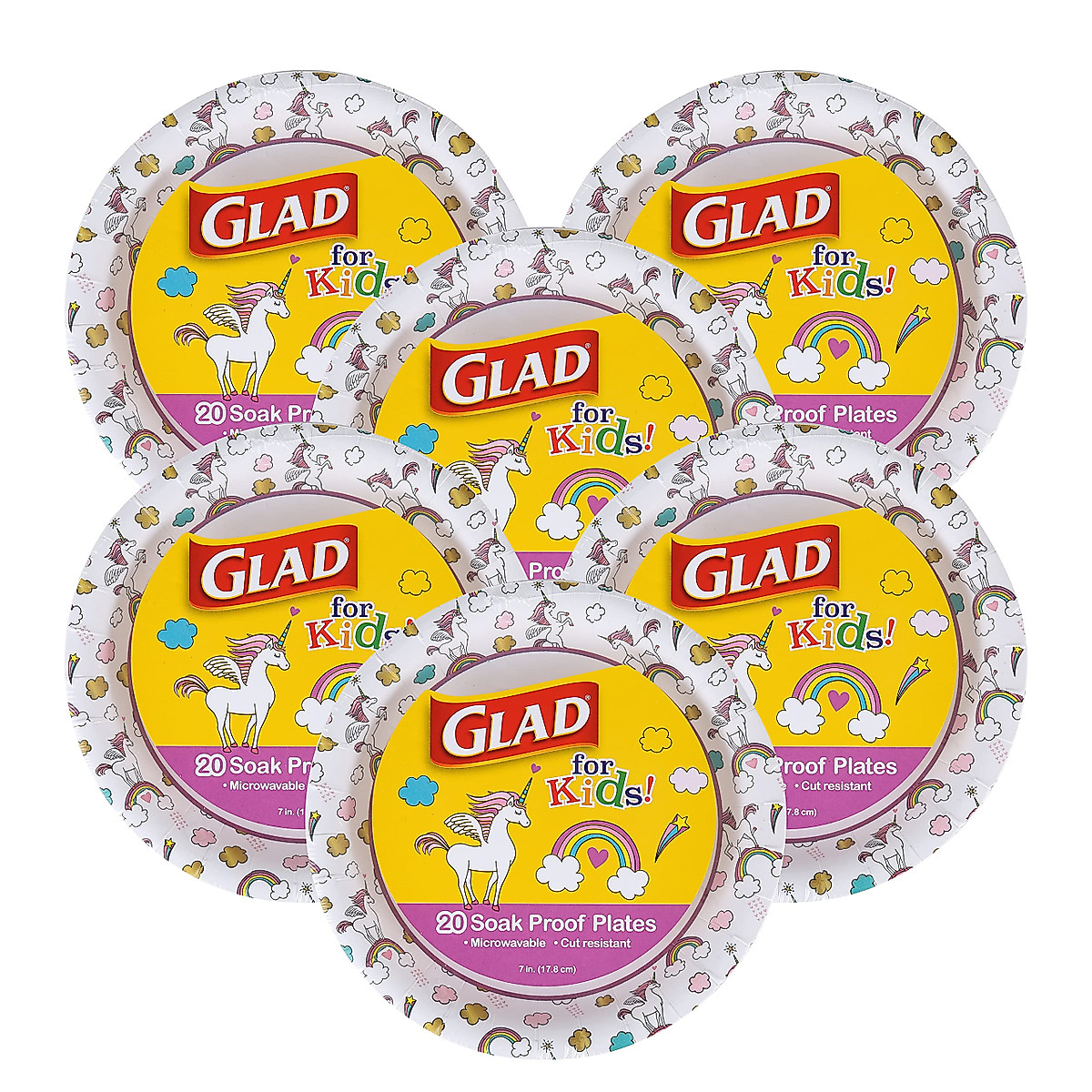 Glad for Kids Unicorns Paper Plates, Small Round Paper Plates with Cute Unicorns Design Heavy Duty Disposable Soak Proof Microwavable Paper Plates for All Occasions, 7 Inch, 20 Count (Pack of 6)