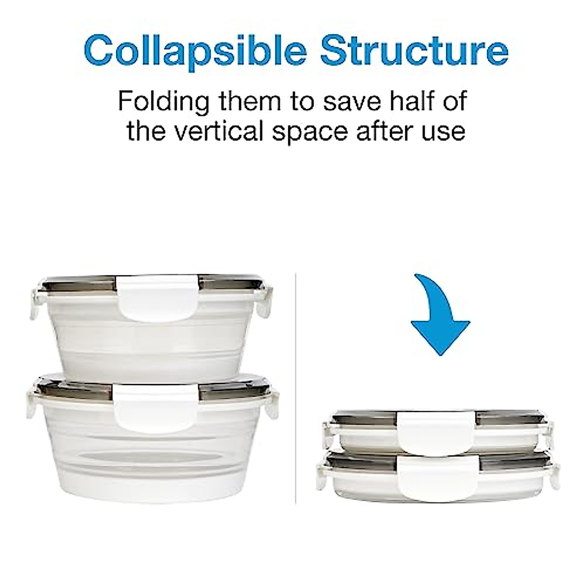 GREENTEC 2 Pack Collapsible Food Storage Containers with Lid, Airtight Meal Bowls, Meal Box for Travel, Picnic, Camping, Dishwasher Microwave Freezer Safe, BPA Free, Large