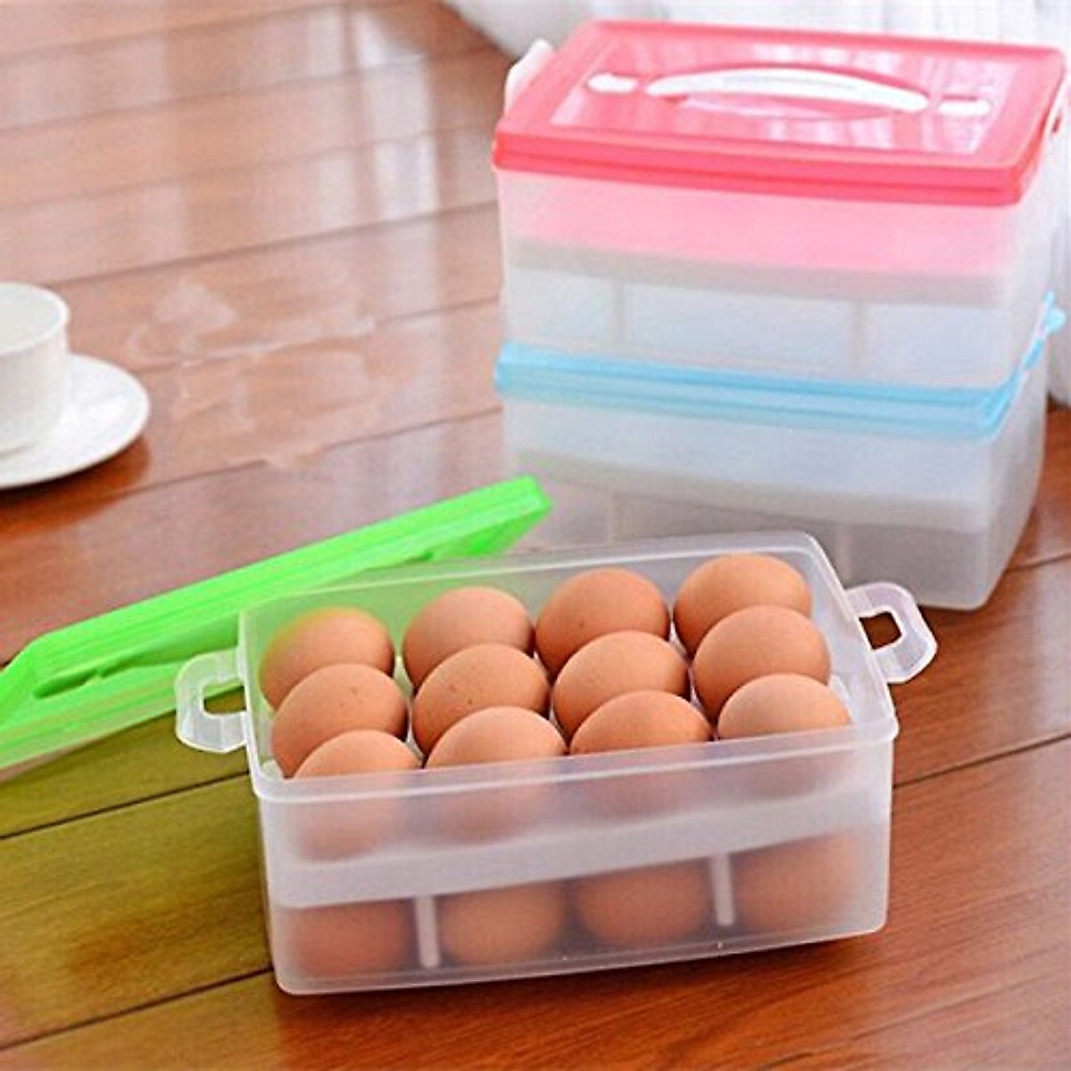 Plastic Portable Two Layer Egg Storage Box Dual Layer Egg Crisper Container