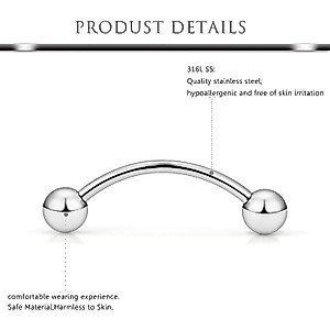 Hoeudjo Eyebrow Barbell 12PCS 20G Surgical Steel Tragus Cartilage Ring Helix Curved Body Piercing Jewelry for Women Men 6mm Silver Rose Gold Black Blue