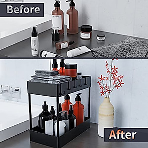 Under Sink Organizer, Under Sink Organizers and Storage Under Sink Shelf 2 Tier Under Sink Organizer Rack Under Sink Storage for Kitchen Bathroom Countertop And Cabinet,Bath Collection Baskets Black