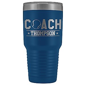 Personalized Tennis Coach Tumbler Cup With Coach Name - Customized Tennis Coach Gift - Custom Tennis Coach Travel Mug - Blue