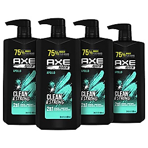 AXE Wash & Care 2-in-1 Shampoo & Conditioner Apollo Wash & Care 4 Count for Clean & Strong Hair Sage & Cedarwood 100% Recycled Bottle 28 oz
