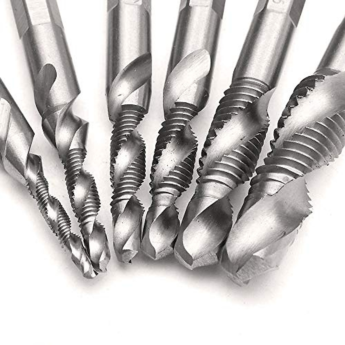 Mesee 6 Pieces Drill Tap Combination Bit Set, 1/4'' Hex Shank HSS Deburr Countersink Bits Spiral Screw Tap Tool Kit - Imperial 1/8 5/32 3/16 1/4 5/16 3/8