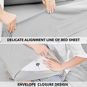 Deconovo Bed Sheets California King Sheet Sets Light Grey Cal King Microfiber 16" Deep Pocket 1800 Thread Count Luxury Comfort Bedding Silky Soft Touch 4 Pieces Pillowcases Flat Sheet & Fitted Sheet