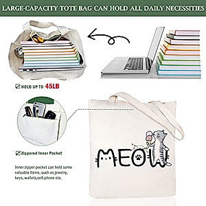 Andeiltech Canvas Tote Bag for Women Aesthetic Cute Cat Shopping Grocery Reusable Bags with Inner Zipper Women Gift