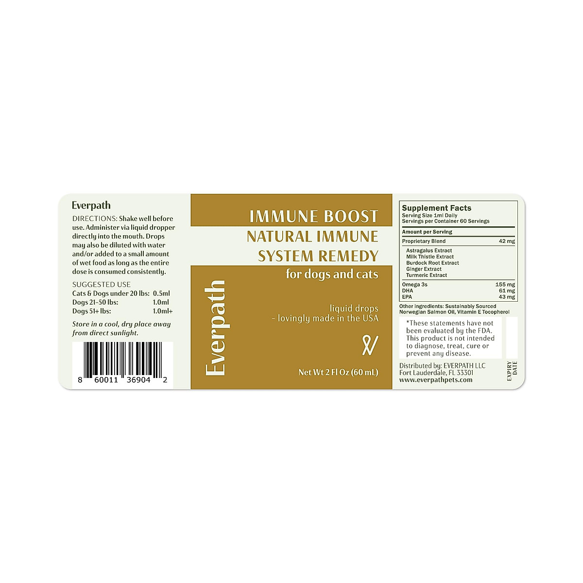 2024 Everpath Upgraded Immune Support for Dogs and Cats - 2 Fluid Ounces/60mls | USA Made| Strengthens & Improves Immune Health | Supports Overall Health and Vitality | Natural Solution for Pets