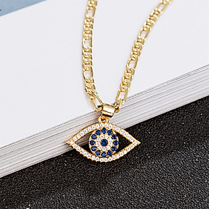 kelistom Evil Eye Necklace for Women | 18K Gold Plated Cubic Zirconia Inlay Evil Eye Pendant Necklace | 3mm Figaro Chain Necklace 18/22 inches (length: 18", eye-1)