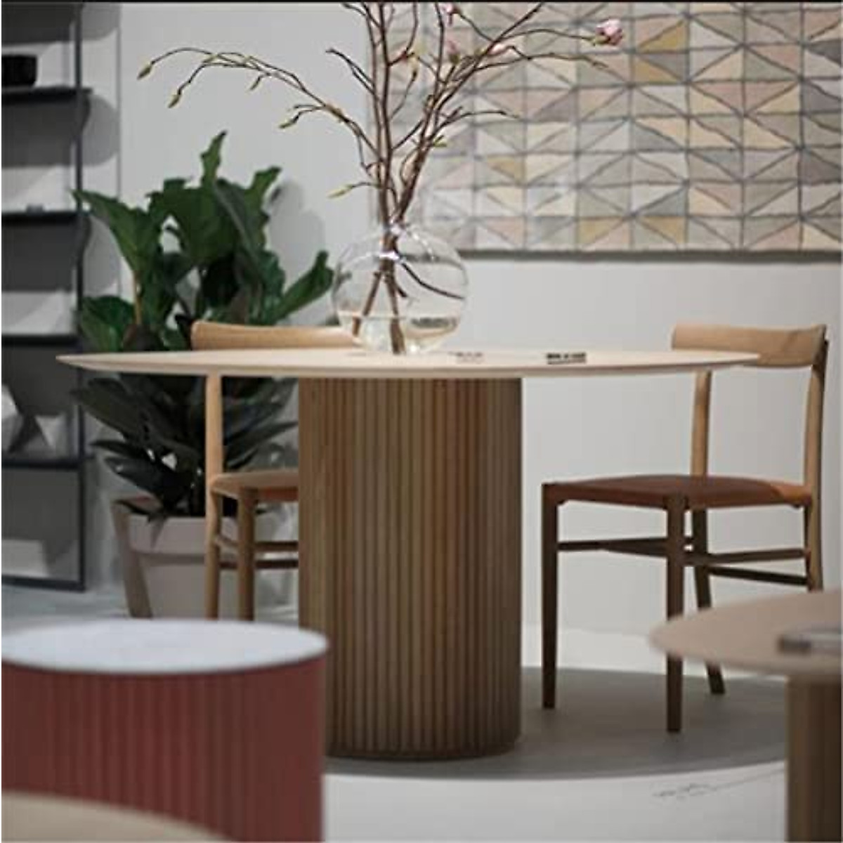 NIUYAO Round Solid Wood Dining Table Natural, 39.5" W Circular Tabletop for Dining Room Kitchen Leisure Coffee Table