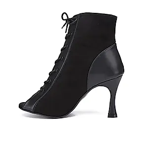 HROYL Women Open Toe Ankle Dance Boots Lace up Latin Salsa Ballrooom Performence Practice Dancing Shoes,L500-Black-7.5,US 7.5