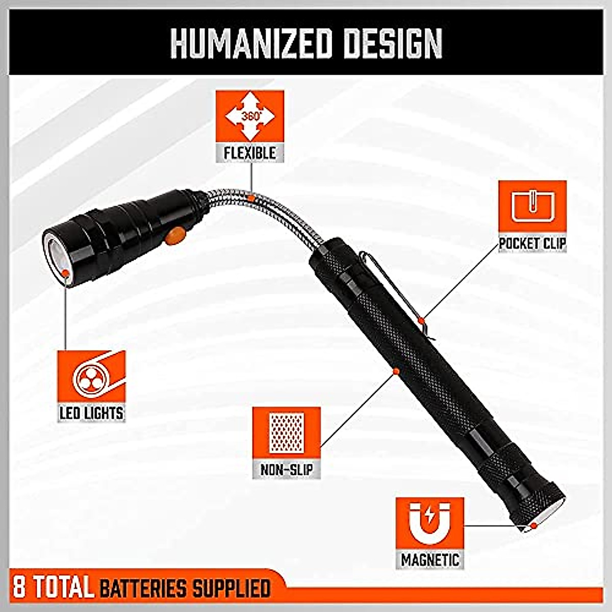 HORUSDY 3PCS Telescoping Magnetic Pickup Tool with LED Lights, 16lb Pick Up Rod, 360 Swivel Adjustable Inspection Mirror, Gadget Tool for Men