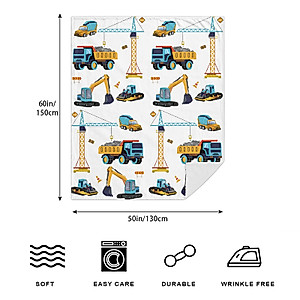 Construction Truck Blanket Boys Excavator Plush Throw Blanket Soft Fuzzy Flannel Tractor Blanket for Bed Couch Sofa Decor Blankets Trucks Car Lover Toddler Kids Blankets Gifts 60"x50"
