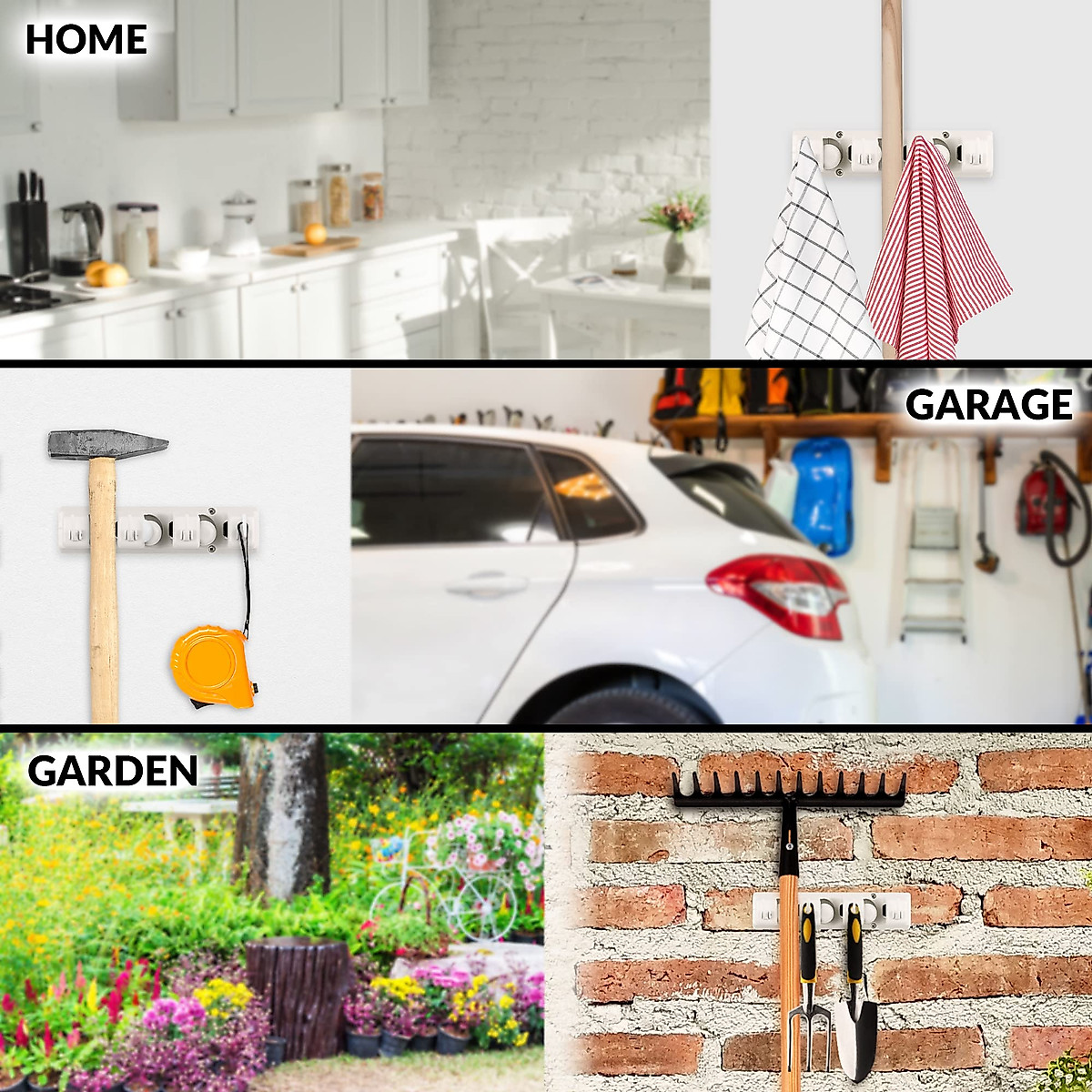 Zulay Home Mop and Broom Organizer Wall Mount - Easy to Install Mop and Broom Holder Wall Mount for Storing Cleaning Supplies - Organizer Utility Racks Mop Holder and Broom Hanger (3 Slots, White)