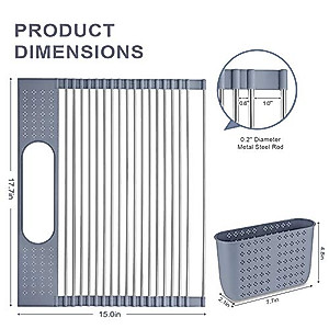NiHome Roll Up Dish Drying Rack with Utensil Holder Over The Sink Dish Drying Rack Detachable Stainless Steel Dish Drainer,17.7" x14.7" Wide