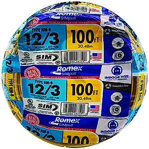 Southwire 63947628 100' 12/3 with ground Romex brand SIMpull residential indoor electrical wire type NM-B; Yellow