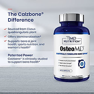 1MD Nutrition OsteoMD for Comprehensive Bone Support - Calcium Supplement for Women and Men - Promote Bone Density w/Calcium with Vitamin D - Calcium Hydroxyapatite w/Vitamin D3 & K2-90 Capsules