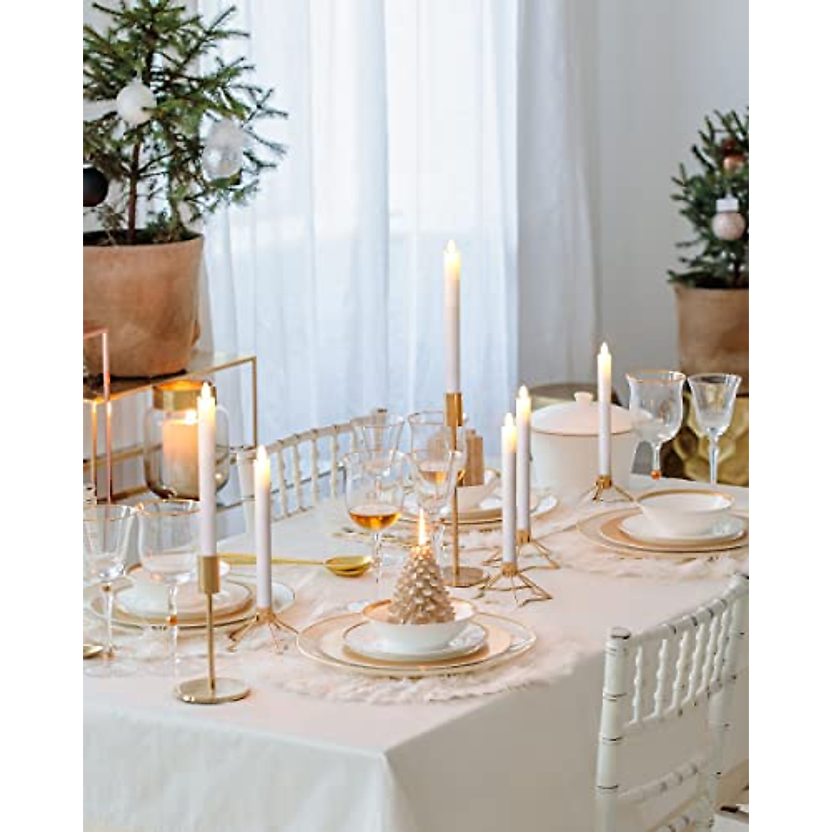 Stmarry Moving Flame Taper Candles with Remote and Timer, Flameless LED Candlesticks Flickering with Real Wax and Moving Wick, Christmas Decorations 0.78 x 9.5 Inches Set of 6(White)