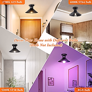 Brightever 2-Pack Industrial Semi Flush Mount Ceiling Lights, Matte Black Farmhouse Light Fixtures, Close to Ceiling Lights for Kitchen, Laundry Room, Entryway, Hallway E26 Base, Bulb not Included