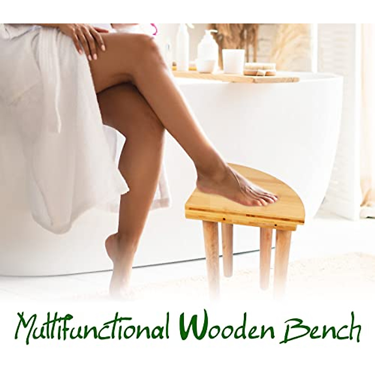 Corner Shower Bench, Wooden Shower Stool for Shaving Legs, Teak Shower Foot Rest, Shower Foot Stool for Bathroom Bath Spa Shower Spaces Corner, Natural