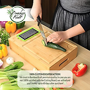 Bamboo Kraft Bamboo Cutting Board with Containers - Large Chopping Board for Easy Food Prep with Juice Grooves, Handles - Incl. 4 Graters & 4 Drawers