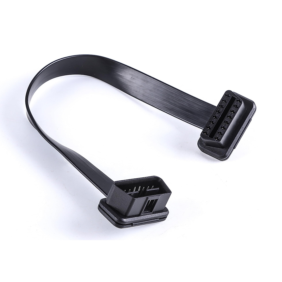 Low Profile OBD 2 OBD ii Male to Female Ribbon Extension Diagnostic Cable 16pins Connected Fully for Scan Tool Code Reader 1ft/30cm