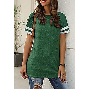Adibosy Women Summer Casual Shirts: Short Sleeve Striped Tunic Tops - Womens Loose Round Neck Tee Tshirt Blouses Green M