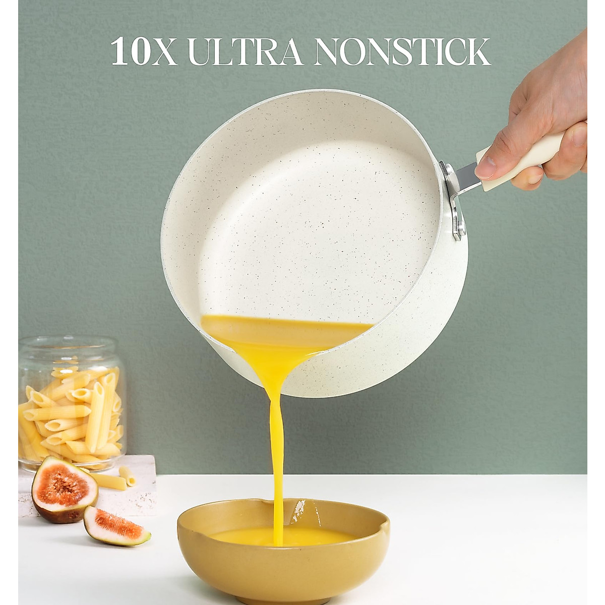 MICHELANGELO Sauce Pan With Lid, Granite Nonstick Saucepans Set, 1QT&2QT&3QT Saucepan With Lid, Multipurpose Cooking Pots, White