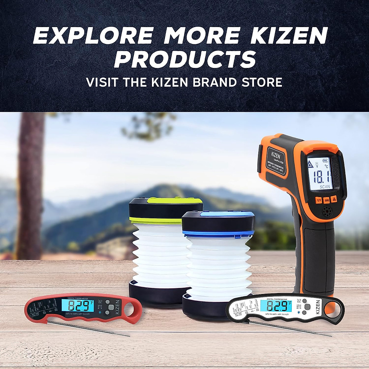 KIZEN Infrared Thermometer Gun (LaserPro LP300) - Handheld Heat Temperature Gun for Cooking, Pizza Oven, Grill & Engine - Laser Surface Temp Reader -58F to 1112F - NOT for Humans