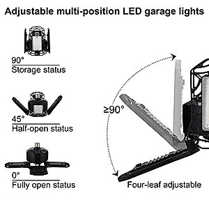 Garage Lights Ceiling LED, Deformable Garage LED Bulb Light 120W 12000 Lumen E26 with 4 Adjustable LED Panels for Shop Light Warehouse, Barn, Workshop and Yard (NO Motion Activated) (Aluminum(1 Pack))