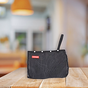 mybaggee Medium 4 Snaps Mesh Travel Knitting Bag with Snap Opening, Lightweight Nylon Storage Pouch for Yarns, Needles and Accessories (Black)