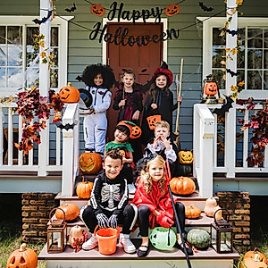Pre-Strung Happy Halloween Banner - NO DIY - Black Glitter Halloween Banner - Pre-Strung Garland on 6 ft Strand - Pumpkin Jack O'Lantern Halloween Party Decorations & Decor. Did we mention no DIY?