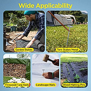 GZBEVITAR Landscape Fabric Pins, Thickened 8 Gauge Circle Top Landscape Pins-120 Pcs, Not Easy to Bend 6 inch Galvanized Landscape Fabric Stakes, More Holding Power Than U-Shape Garden Staples(120)