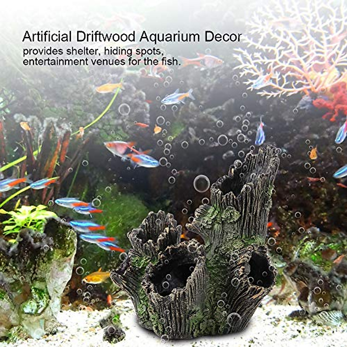 Aquarium Tree Trunk, Hollow Landscape Stump Wood House Resin Ornament Hideout Caves Rocks Decor Fish Tank Hole Stone Decoration Accessories Betta Cichlid Turtles Small Lizards Reptiles Amphibians