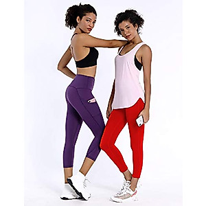 BUBBLELIME 22"/26"/28" High Waist Yoga Pants with Inner Pocket - Single Line Capris_Scarlet X-Small-22 Inseam
