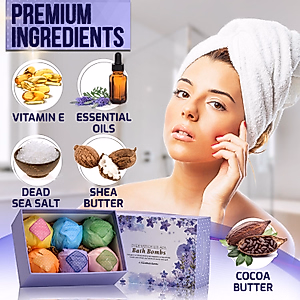 Bath Bombs Gift Set - The Best Ultra Bubble Fizzies with Natural Dead Sea Salt Cocoa and Shea Essential Oils, 6 x 4.1 oz, The Best Birthday Gift Idea for Her/Him, Wife, Girlfriend, Women