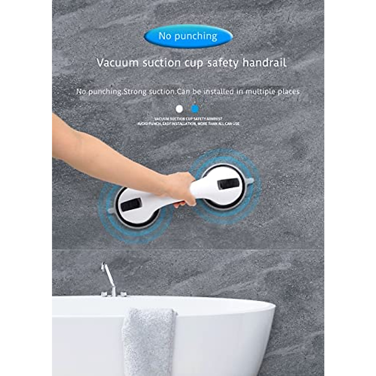 Aladding Shower Handle -12 inch Bathroom Rod, Handles Suction, Grab bar,Over-Blue Lock Safety Suction Cup, Elderly Handle, Auxiliary Supplies（2pcs）, hk-7