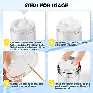 3 Pcs Airless Pump Jar 1.7oz Cream Jar Vacuum Bottle Moisturizer Pump Dispenser with Pump for Skincare Creams Lotions Leak Proof Airless Pump Bottles for Toiletries Refillable Travel Lotion Containers