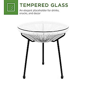 Best Choice Products 3-Piece Outdoor Acapulco All-Weather Woven Rope Patio Conversation Bistro Set w/Glass Top Table and 2 Rocking Chairs - White