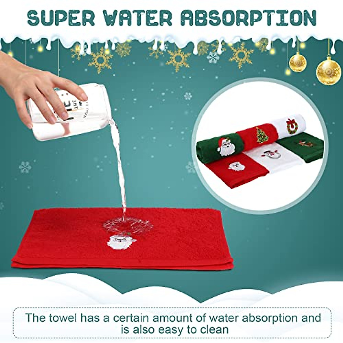 Macarrie 12 Pcs Christmas Hand Towels Christmas Santa Reindeer Snowman Tree Embroidered Bathroom Kitchen Cotton Towels Absorbent Christmas Towels Christmas Washcloths, 13 x 18 Inch (Fresh Style)