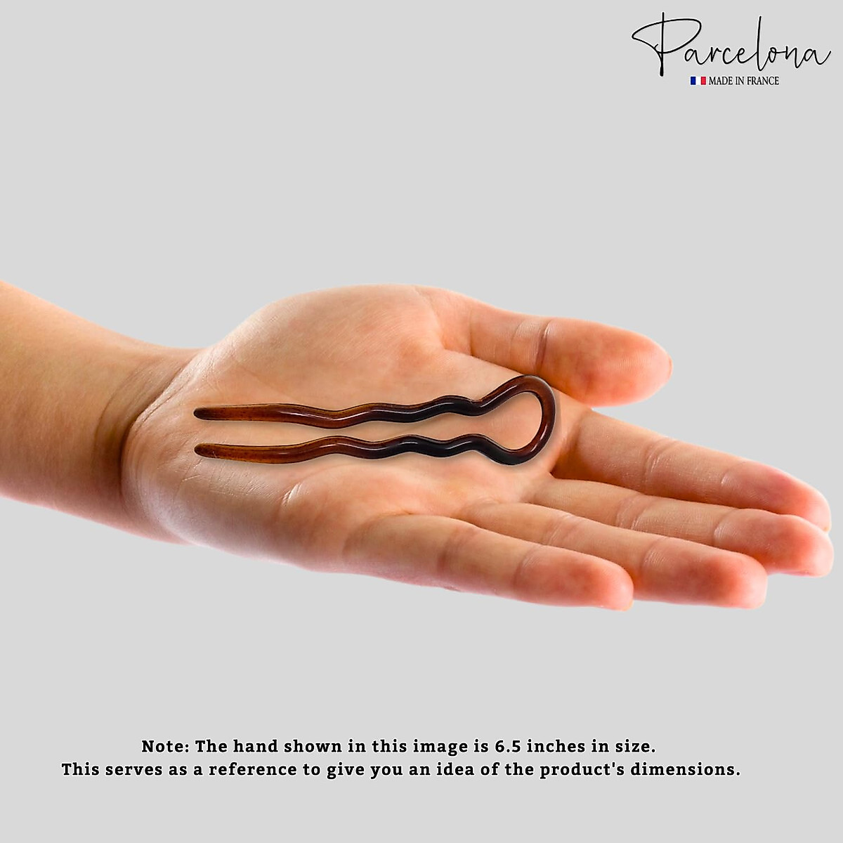 Parcelona French Sleek Brown Tortoise Shell Large 3 1/2" Celluloid Made in France Set of 3 Wavy Crink U Shaped Chignon Hair Pins Updo Bun Pin Sticks for Women and Girls