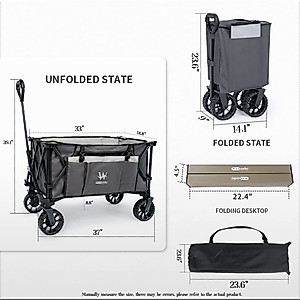 Whitsunday Folding Collapsible Utility Camping Park Wagon Cart with Aluminum Table Plate (Grey)