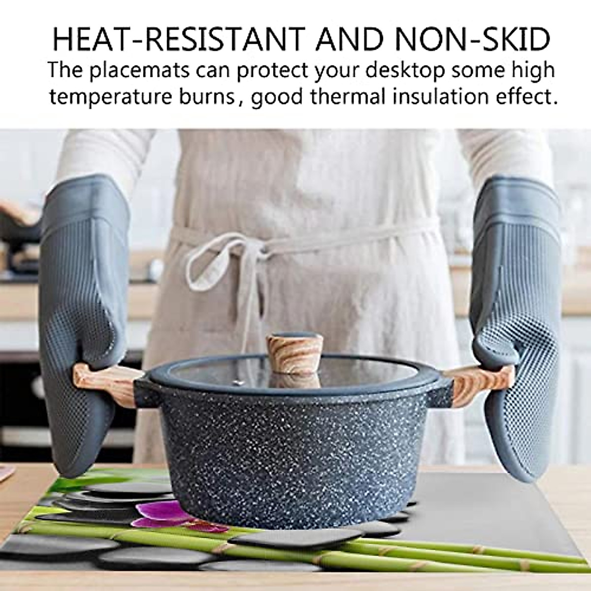 Placemats for Dining Table Set of 6, Zen Basalt Stone Orchid Flower and Cotton Linen Cloth for Square/Rectangle/Round Table Mat Placemat Kitchen Dinner Holiday Dﾃｩcor