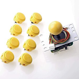 Sanwa JLF-TP-8YT Joystick + Sanwa 8 pcs OBSF-30 Push Button Bundle Kit Color : Yellow - for Arcade Game 4 & 8 Way Adjustable, Compatible with Catz Mad SF4 Tournament Joystick S@NWA