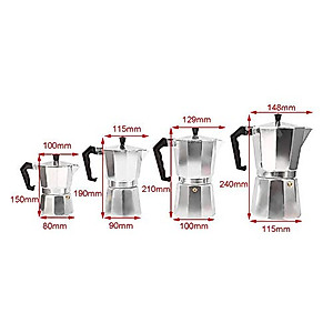 Zyyini Moka Pot, Aluminum Metal Octagonal Espresso Coffee Maker, Sturdy and Durable Stovetop Coffee Pot for Kitchen, Hotel and Office Use (150ML 3cups)
