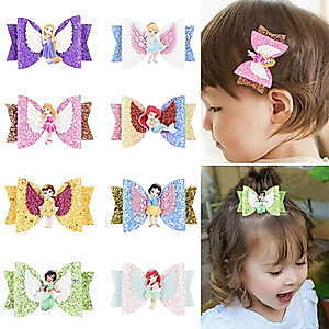 Colorful Princess Hair Clip Glitter Hair Bows with Clip Girls Hair Accessories (8pcs Princess)